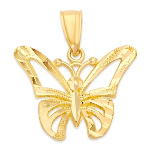 Golden Fire 10K Solid Gold Butterfly Pendant: Diamond Cut Insect ...
