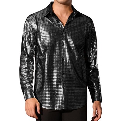 Lars Amadeus Men's Long Sleeves Button Down Nightclub Shiny Metallic ...