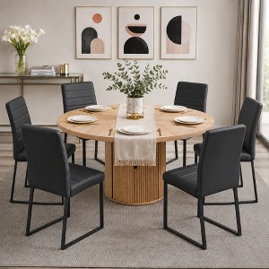 Suede Dining Room Set: 6-Piece Chair Set with 47.2-inch Round Roman ...