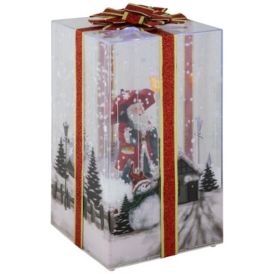 Northlight 12" Lighted And Musical Santa Snowing Gift Box With Red ...