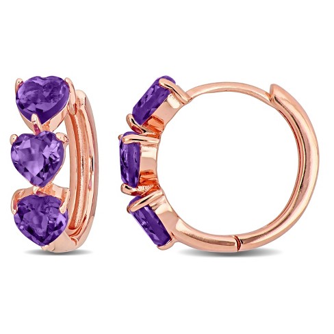 EVERLY JEWELRY Rose Plated Sterling Silver 2 3 8 CT TGW Heart Shape Amethyst Hoop Earrings