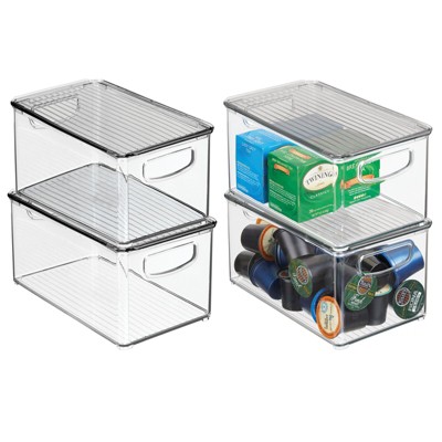 Mdesign Plastic Kitchen Food Storage Bin With Handles, Lid, 4 Pack : Target