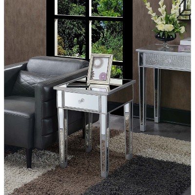 HomeStock Belmont Mirrored End Table with Drawer and Faux Crystal Pull ...