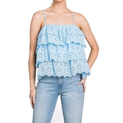 Women's Eyelet Lace Layered Tank Top - Cotton Bleu M : Target
