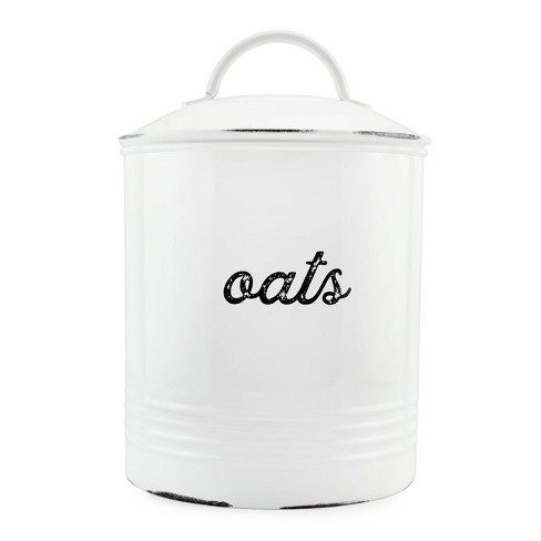 Auldhome Design Farmhouse White Enamelware Oatmeal Canister; Rustic ...