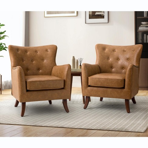 Set Of 2 Gaspar Morden Vegan Leather Armchair With Meatl Legs For Livingroom Bedroom Artful Living Design camel Target