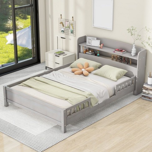 Full Size Platform Bed With Storage Shelves Led Light Headboard ...