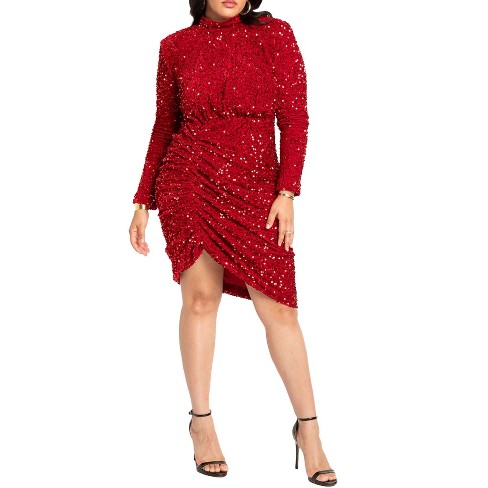 Eloquii Women's Plus Size Ruched Sequin Dress - 14, Savvy Red : Target