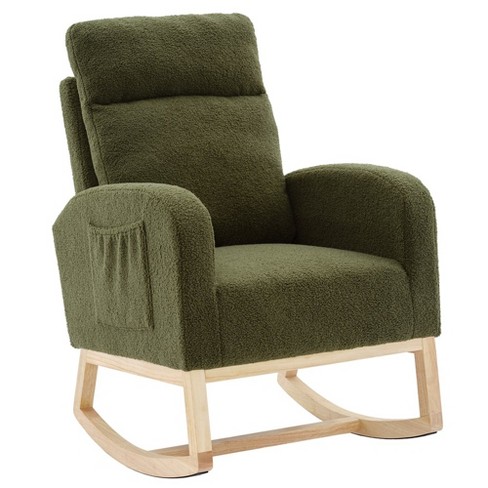 Upholstered Modern Accent Rocking Chair With Solid Wood Legs, High ...