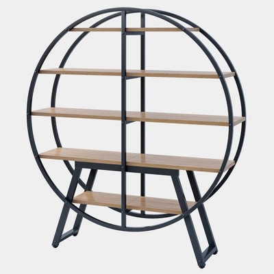 Tribesigns 67" 5-tier Round Bookshelf, Industrial Etagere Bookcase For ...