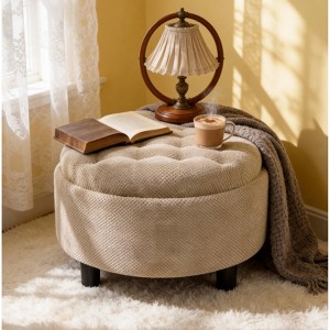 GDFStudio Bellmere Modern 25 Inch Upholstered Round Storage Ottoman ...
