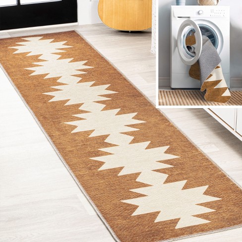 2' X 8' Chayton Minimalist Geometric Machine-washable Runner Rug, Rust ...