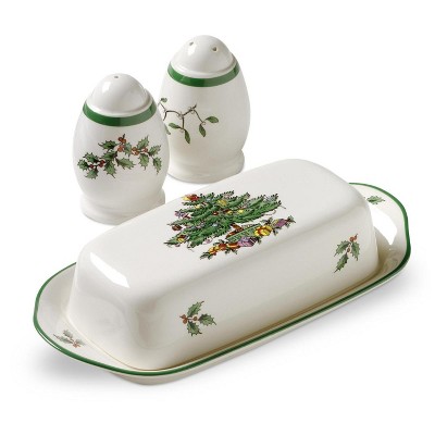 Spode Christmas Tree 3-piece Hostess Set, Butter Dish & 3" Salt/pepper ...