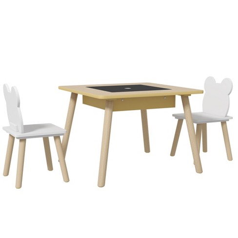 Qaba 3 Piece Kids Table And Chair Set, 3 In 1 Toddler Table And Chair ...