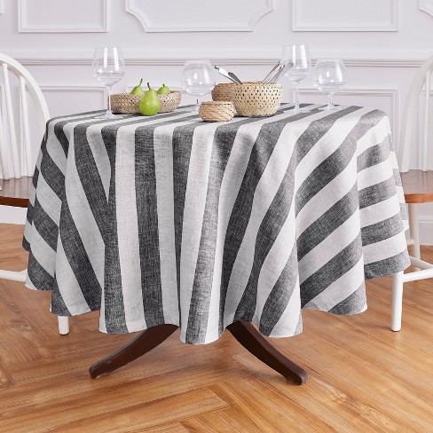 Solino Home Striped Linen Round Tablecloth Black And White 60 Inches ...