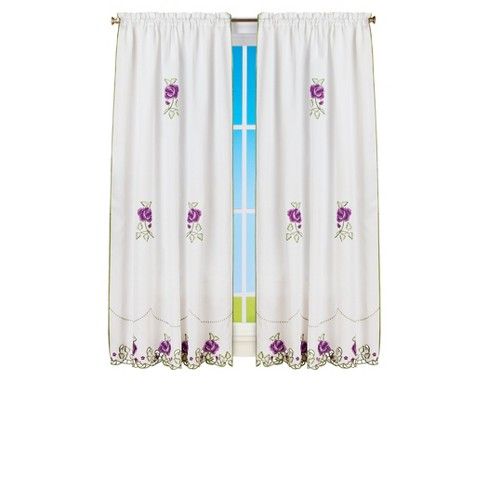 Collections Etc Elegant Purple Roses Embroidered Window Drapes 63 ...