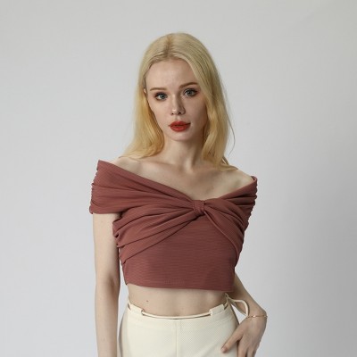 Women's Off The Shoulder Cropped Top-blush Pink -x Small : Target