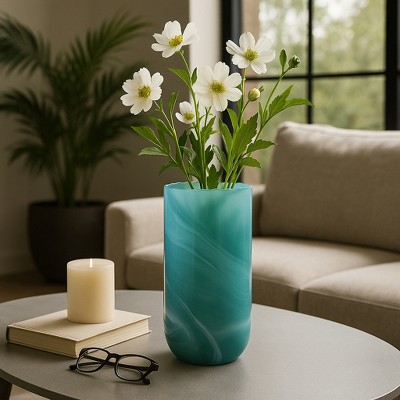 Modern Glass Flower Vase with Swirled Pattern - Coastal Inspired Tall ...