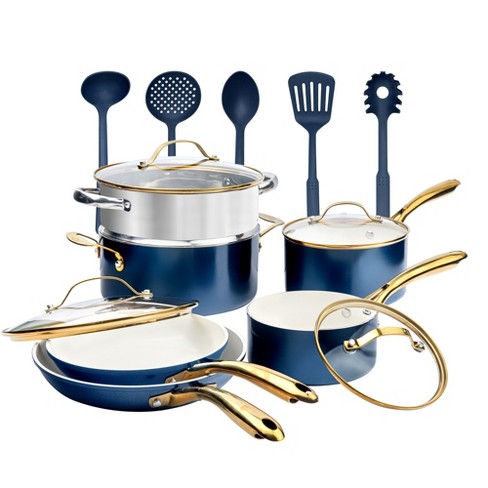 Gotham Steel Navy 15 Piece Ultra Nonstick Ceramic Cookware Set With ...