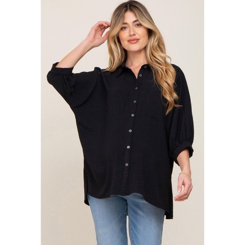 Pinkblush Black Button Down 3/4 Sleeve Maternity Top : Target