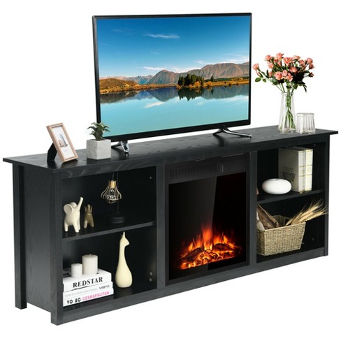 Costway 70'' 2-tier Tv Fireplace Stand W/22.5'' Electric Fireplace Up ...