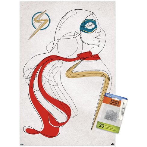 Trends International Marvel Ms. Marvel - Line Drawing Unframed Wall ...