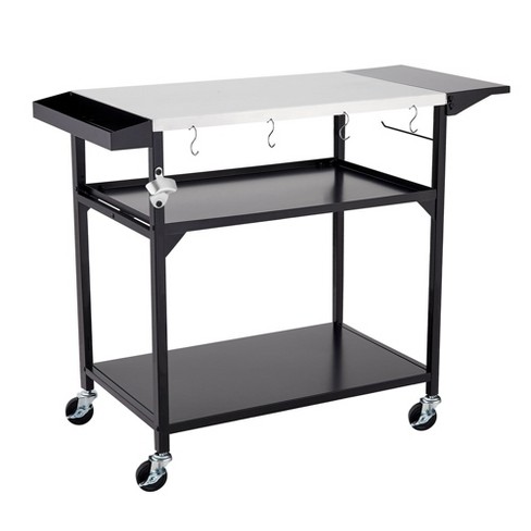 3-shelf Grill Cart With Wheels, Outdoor Metal Food Prep And Pizza Oven ...
