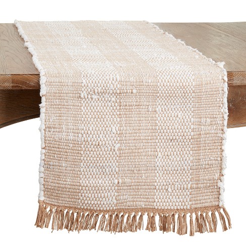 Saro Lifestyle Table Runner With Striped Chindi Design, Natural, 16" X ...