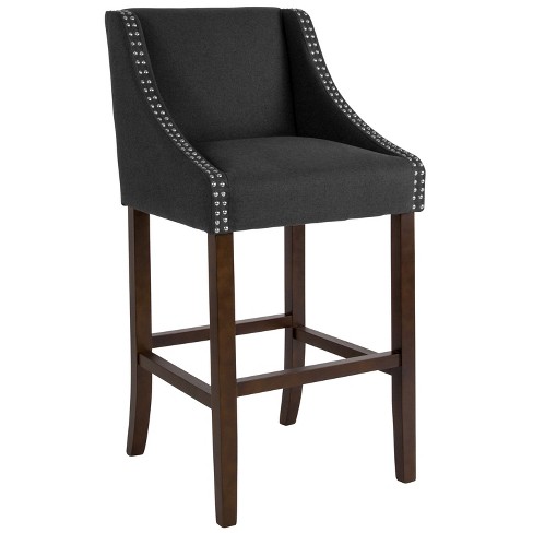 Merrick Lane 30 Inch Bar Height Stool With Nailhead Trim In Charcoal ...