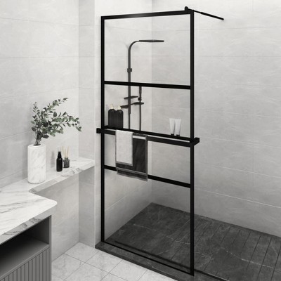 Vidaxl Walk-in Shower Wall With Shelf Black 35.4 In.x76.8 In. Esg Glass ...