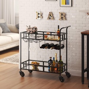 COZONY 2 Tier Bar Cart with Wine Rack and Glass Holder, Mirrored Mobile ...