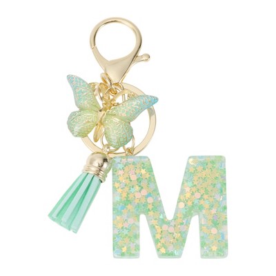 Unique Bargains Letter m Key Pendant Butterfly Keyring with Initial ...