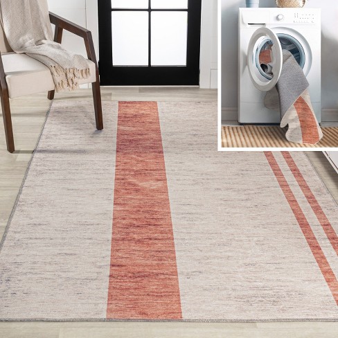 4' X 6' Raita Modern Distressed Stripe Machine-washable Area Rug, Ivory ...
