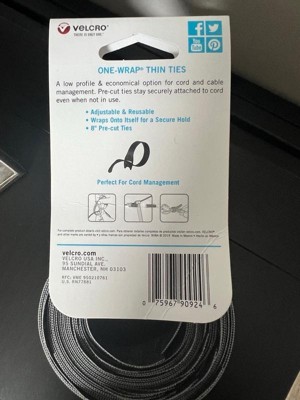Velcro 50ct One Wrap Ties: Black Cable Management Strips For Cord ...
