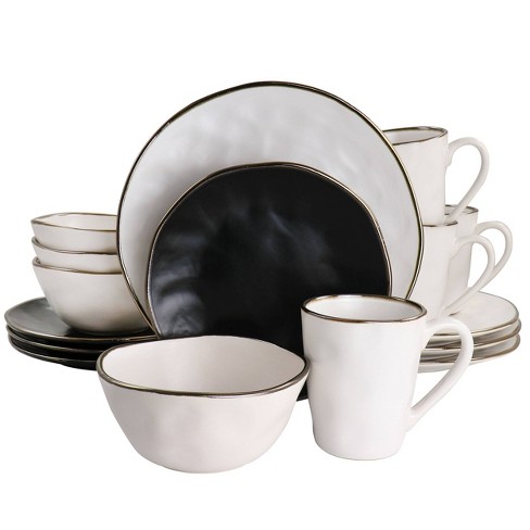 16pc Roman Stoneware Dinnerware Set With Rim Gold - Elama: Abstract ...