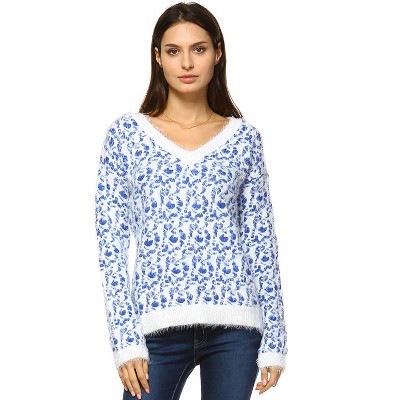 Women's Leopard Printed Sweater Blue Small - White Mark : Target