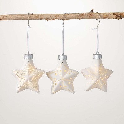 Illuminated Star Ornament White 4"h Ceramic Set Of 3 : Target