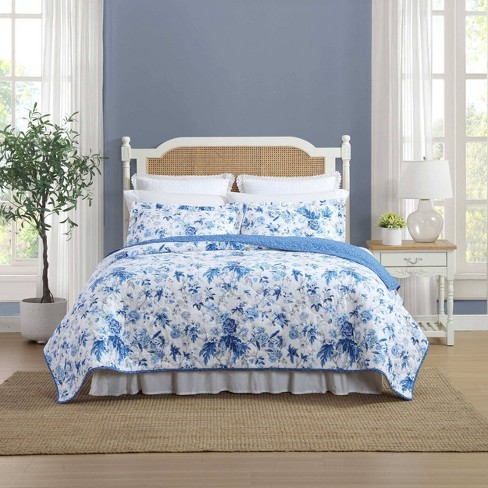 Laura Ashley Full/queen Breezy Floral Quilt Set Blue : Target