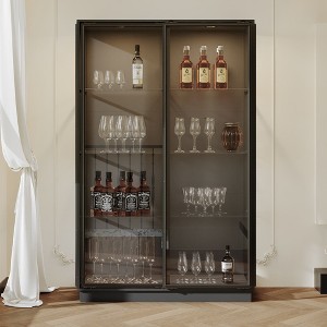 Hitow Oversized Black Wine & Kitchen Storage Cabinet – Sliding Glass ...