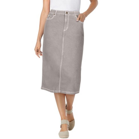 Woman Within Women's Plus Size Stretch Jean Skirt - 36 W, Grey Sanded ...