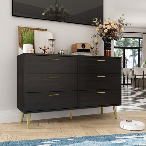 Famapy Dark Brown Modern Dresser With 6 Drawers Sleek Organizer Unit ...