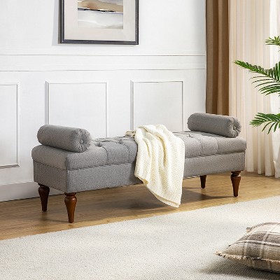 Emilio Modern 55.25" Wide Upholstered Low Back Bench With Sturdy Golden ...