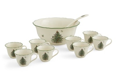 Spode Christmas Tree 10 Piece Punch Bowl Serving Set - Bowl: 11 In ...