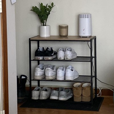 4 Tier Shoe Rack Black Metal With Natural Wood - Brightroom™ : Target
