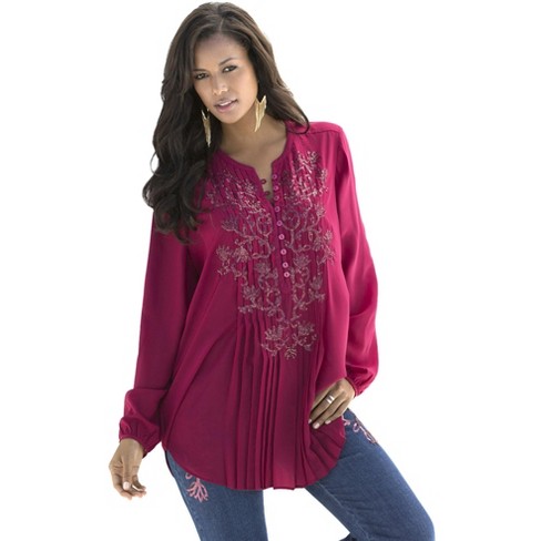 Roaman's Women's Plus Size Sequin Floral Tunic - 36 W, Raspberry : Target