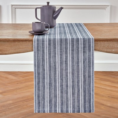 Solino Home Striped Linen Table Runner Navy and White 14 x 108 Inches ...