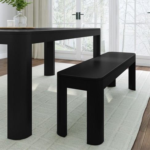 Plank Beam Dining Bench 58 Modern Rounded Edge Wooden Bench for Dining Room Modern Entryway Bench Dining Room Bench Black