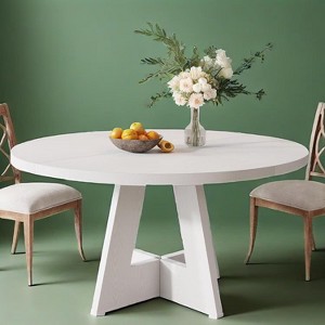 Round Dining Table for 4, 47" Wooden Kitchen Table Farmhouse Dinner ...