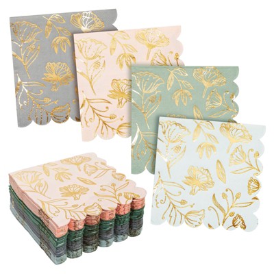Sparkle And Bash 50 Pack Floral Paper Napkins, Scalloped Cocktail ...