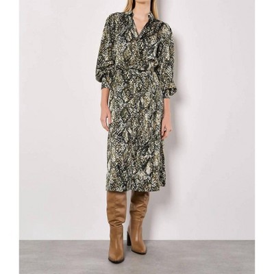 Women's Snakeskin Print Satin Shirt Midi Dress - Apricot : Target
